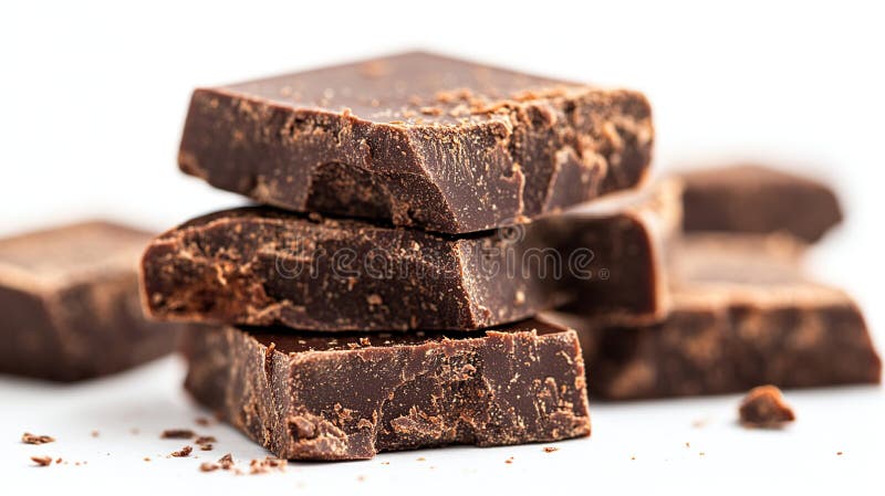 Stacked Dark Chocolate Pieces, Close-up View Showing Texture and Broken ...