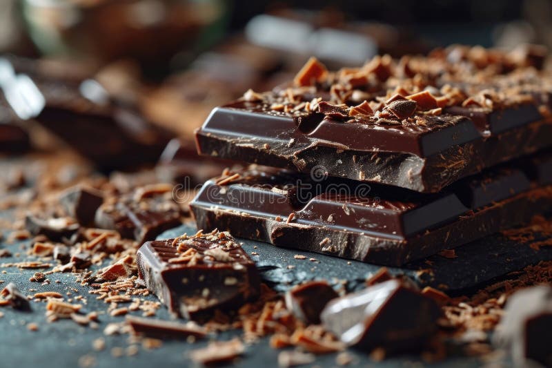 Stacked Dark Chocolate Pieces with Rich Cocoa Powder Stock Image ...