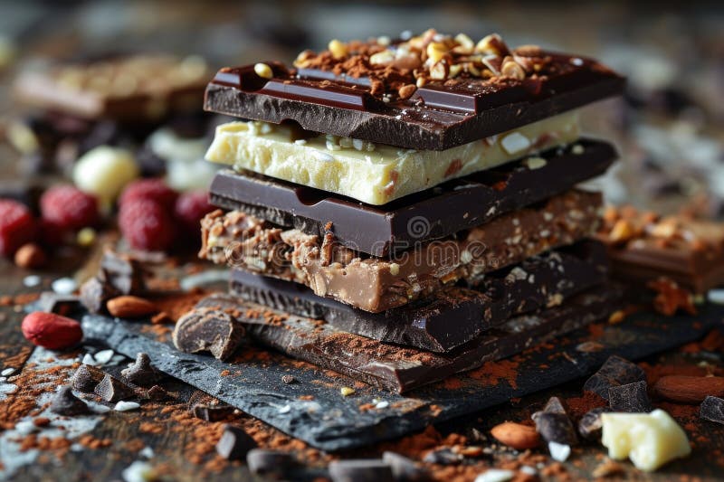 Stacked Dark Chocolate Pieces with Rich Cocoa Powder Stock Image ...