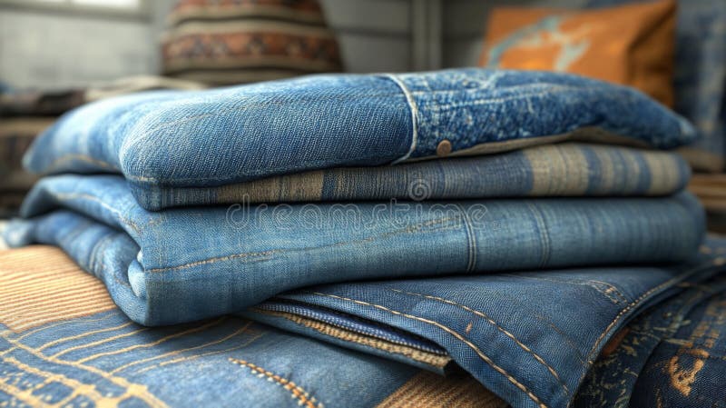 Stacked Denim Clothing Items Showcasing Texture and Style Stock ...