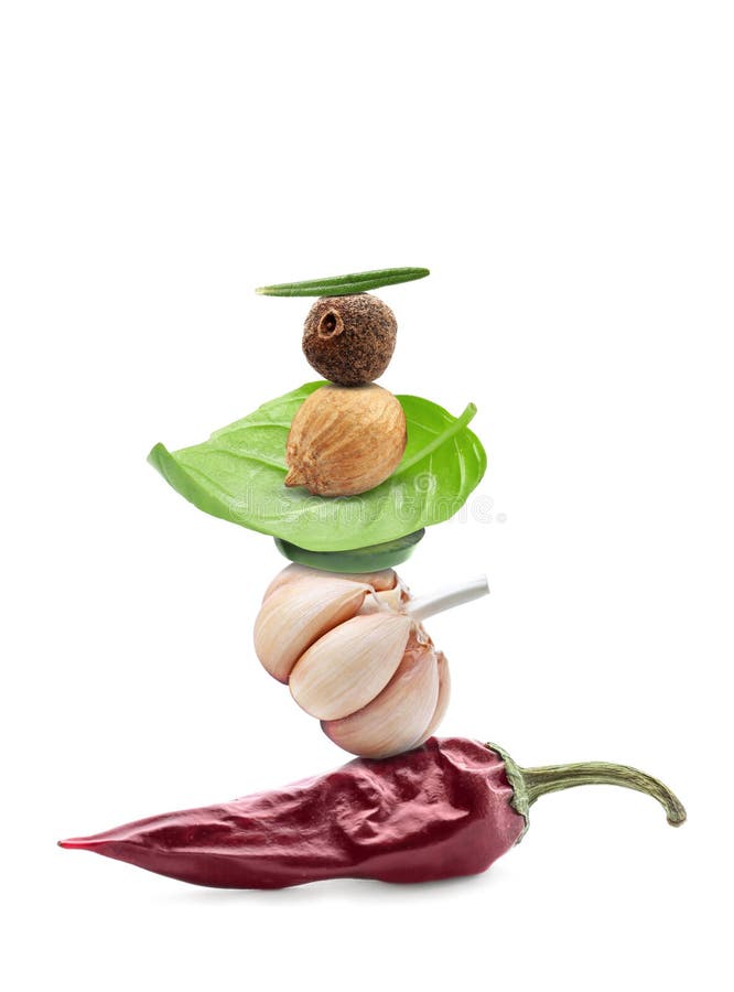 Stacked Different Aromatic Spices on White Background Stock Photo ...