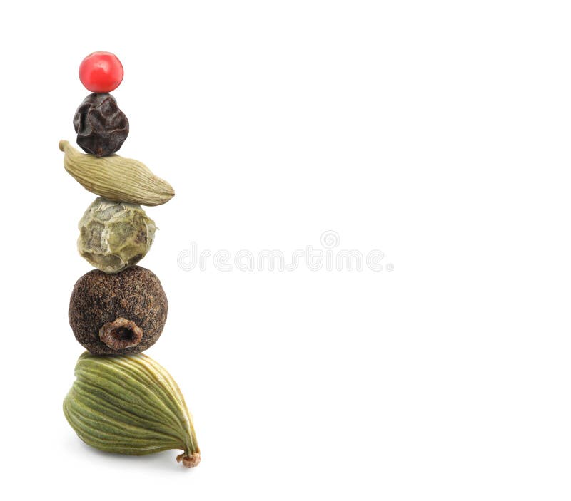 Stacked Different Aromatic Spices on White Background Stock Photo ...