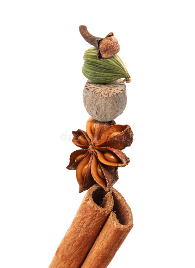 Stacked Different Aromatic Spices on White Background Stock Image ...