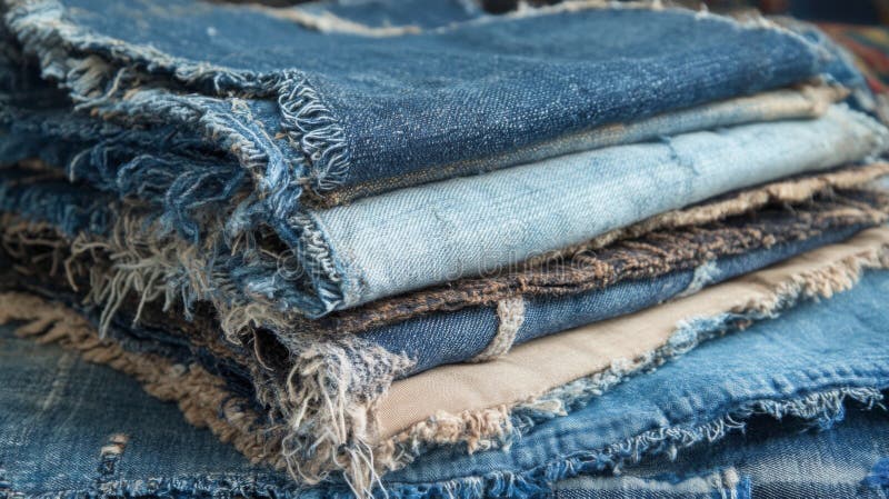 Stacked Distressed Denim Fabric Showing Frayed Edges Stock Illustration ...