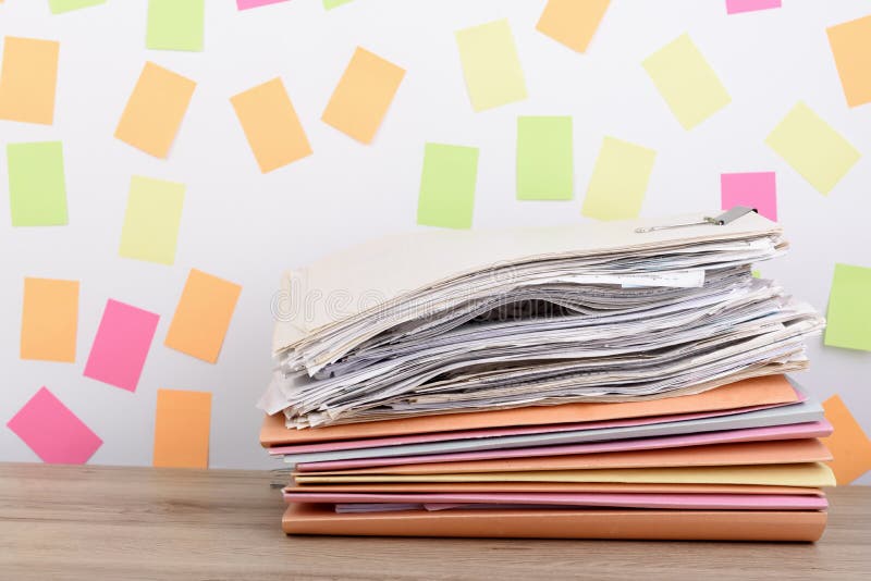 Stacked Documents on the Office Desk,Colorful Paper Post it the Stock ...