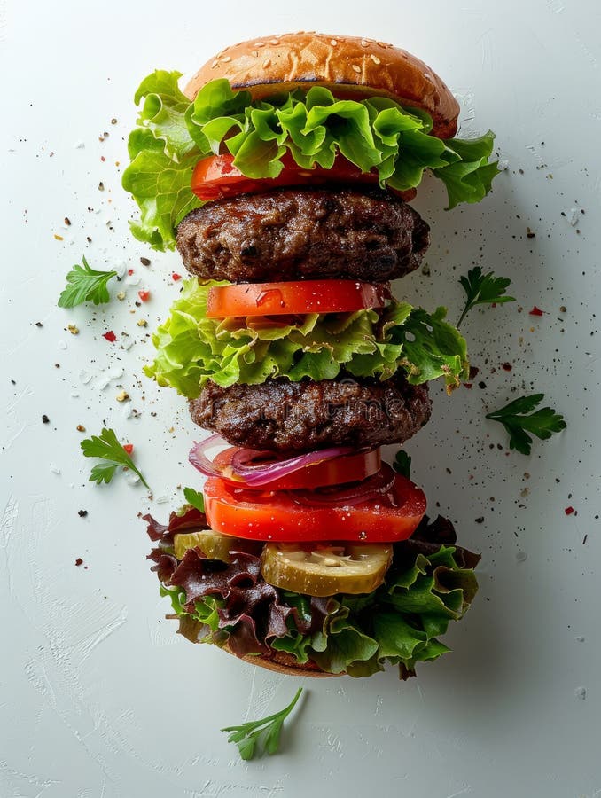 Stacked Double Cheeseburger Fresh Toppings White Background Stock ...