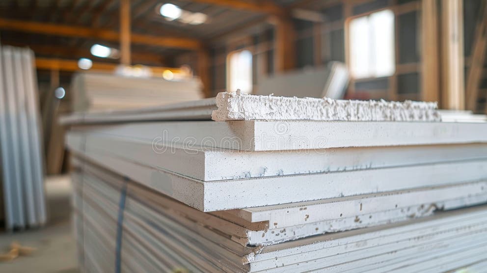 Stacked Drywall Sheets at a Construction Site Representing Progress in ...