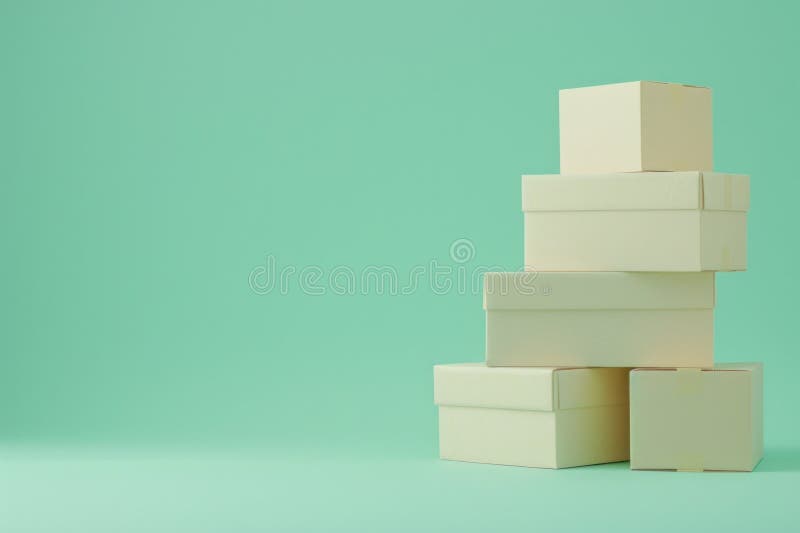 Stacked Empty Boxes on Green Background - Minimalist Packaging Concept ...