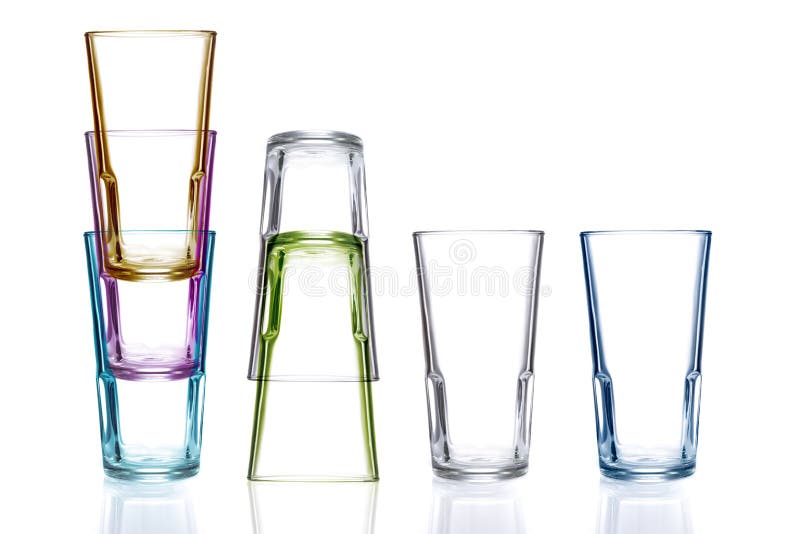 Stacked Empty Colorful Glasses Stock Image - Image of white, glass ...