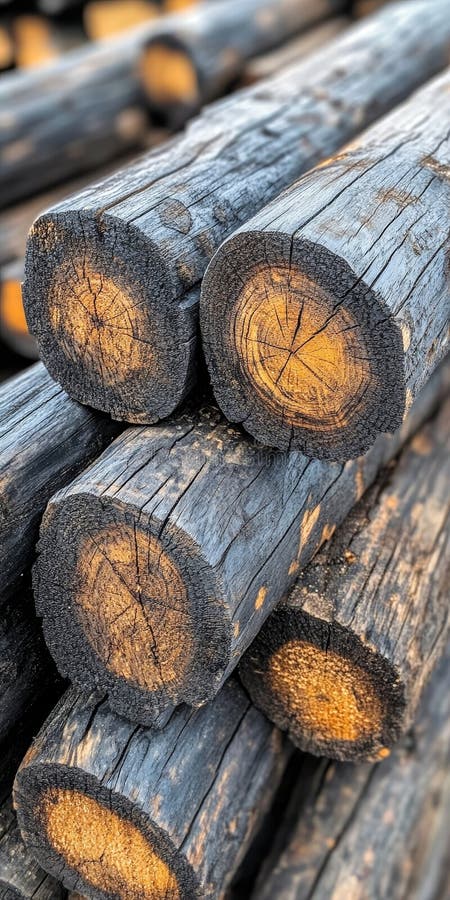 Stacked End Grain Logs a Close-Up View of a Timber Pile for ...