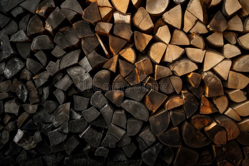 Stacked Firewood in a Gradient Pattern, Showcasing Rustic Texture and ...
