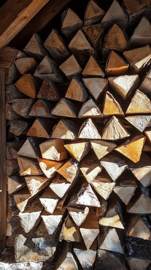 Stacked Firewood Against Wooden Wall, Rustic Cabin Warmth Concept Stock ...