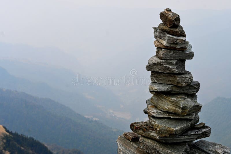 Stacked Flat Stones at the Top of a Mountain Stock Photo - Image of ...