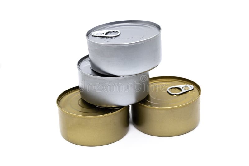 4 Stacked Food Cans, Gray and Copper Cans Stock Image - Image of ...