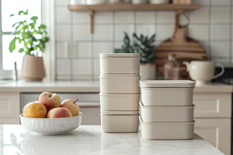 Stacked Food Storage Containers on Kitchen Counter Stock Illustration ...