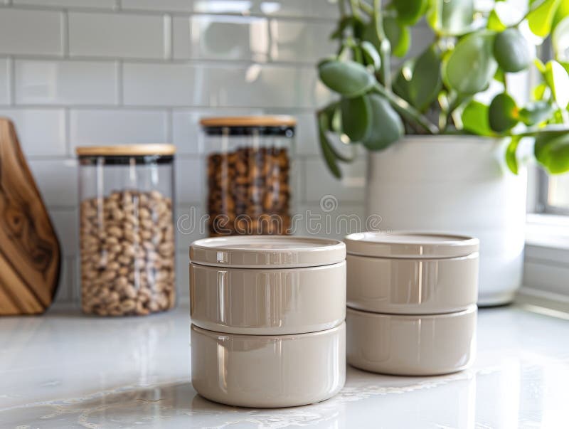 Stacked Food Storage Containers on Kitchen Counter Stock Illustration ...