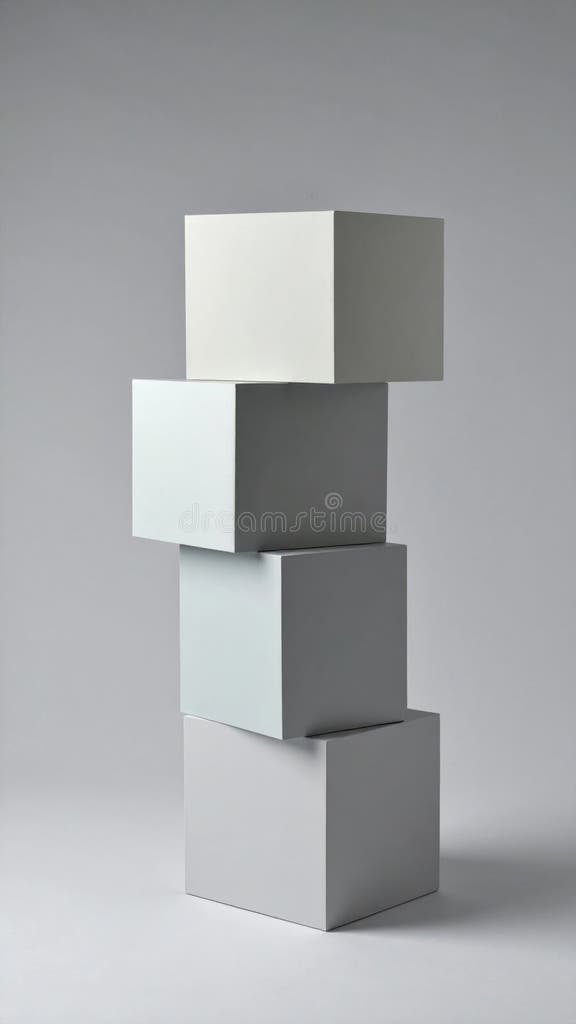 Stacked Four Cube Blocks in Gradient Gray Colors on Light Gray Studio ...