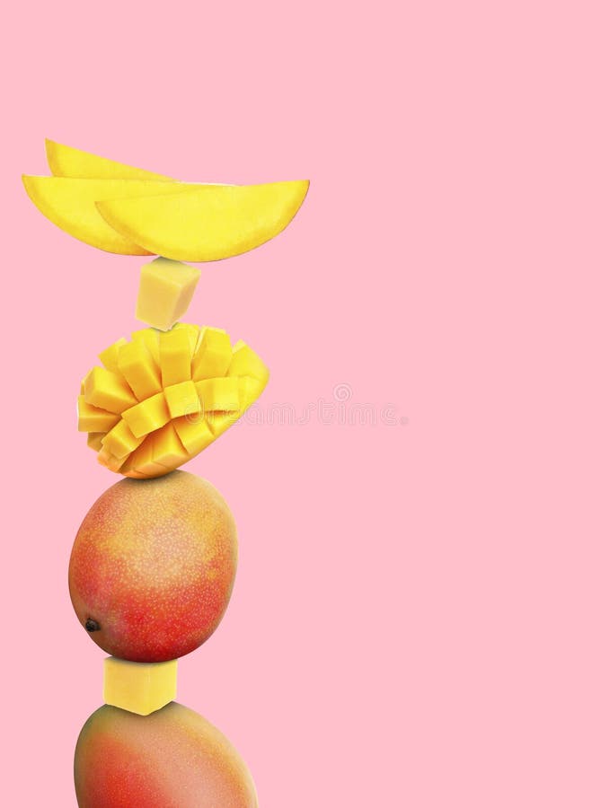 Stacked Fresh Mango Fruits on Light Pink Background, Space for Text ...