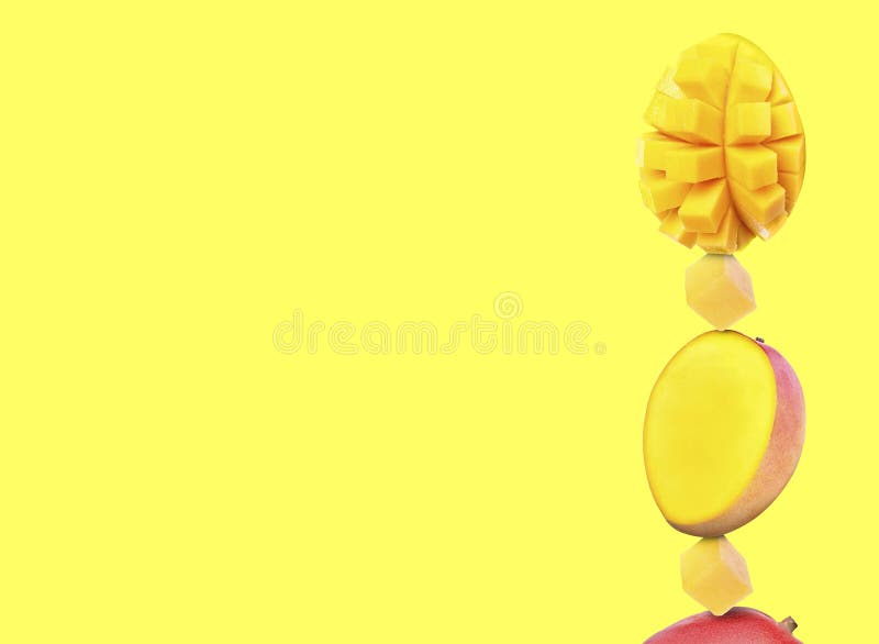 Stacked Fresh Mango Fruits on Light Yellow Background, Space for Text ...