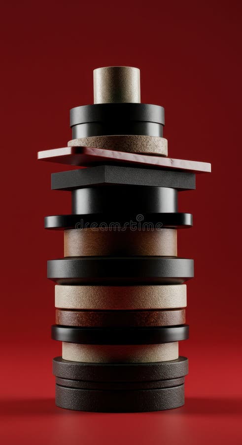 Stacked Geometric Shapes with Diverse Textures on Red Background for ...