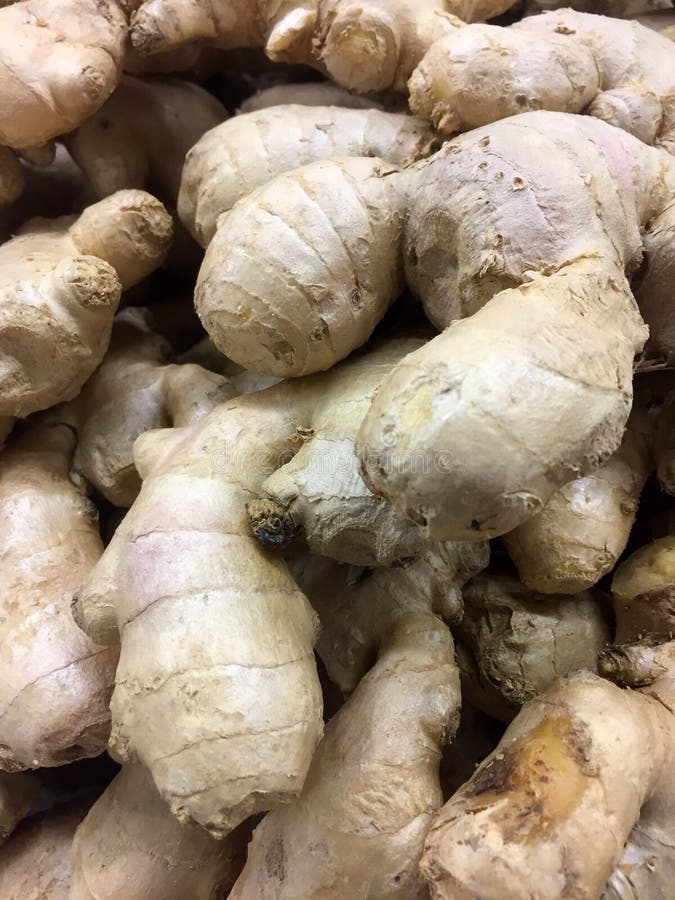 Ginger Roots in Box on Supermarket Shelf, Grocery Department. Food ...