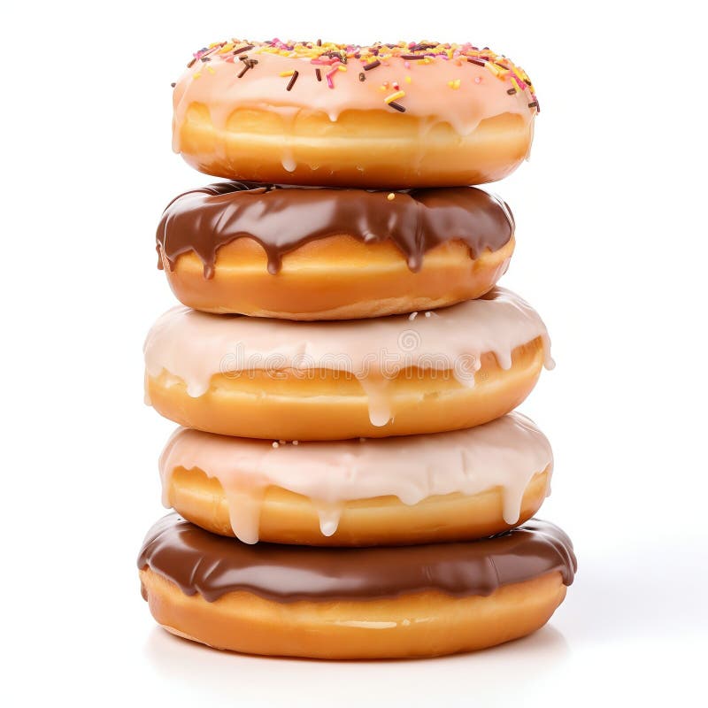 Stacked Glazed Donuts in Assorted Flavors Isolated on White. Generative ...
