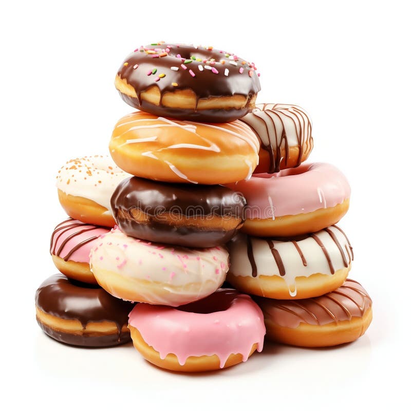 Stacked Glazed Donuts in Assorted Flavors Isolated on White. Generative ...