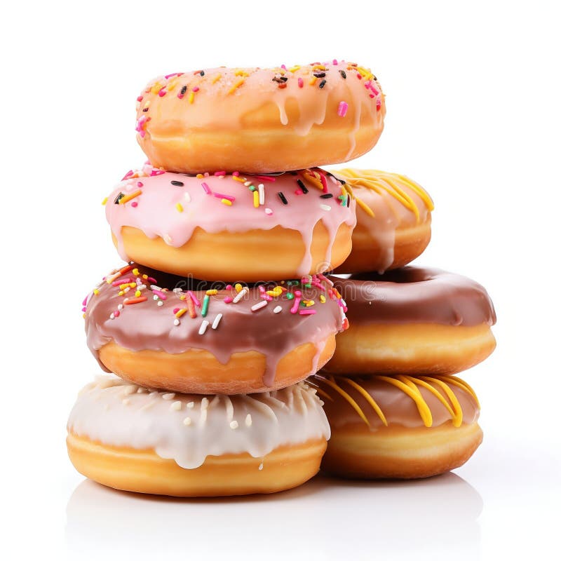 Stacked Glazed Donuts in Assorted Flavors Isolated on White. Generative ...