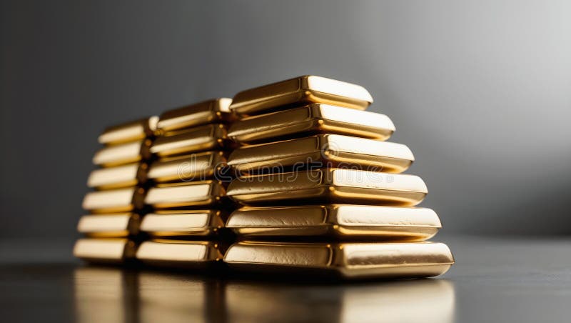 Stacked Gold Bars on Reflective Gray Surface in Dim Light Stock ...
