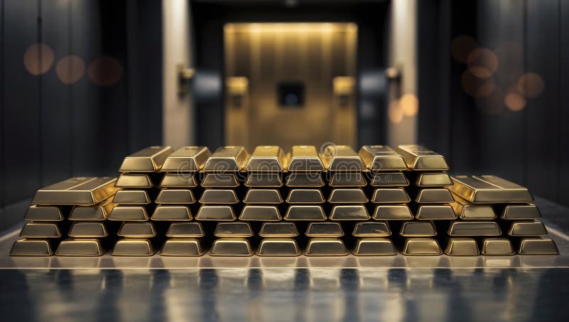 Stacked Gold Bars on Reflective Gray Surface in Dim Light Stock ...