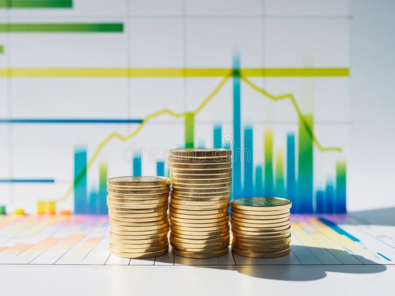 Stacked Gold Coins on a Colorful Financial Chart. Stock Illustration ...