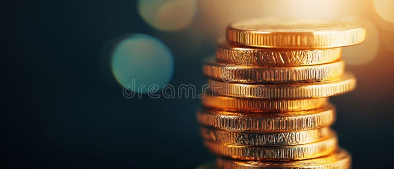 Stacked Gold Coins with Warm Lighting Stock Illustration - Illustration ...