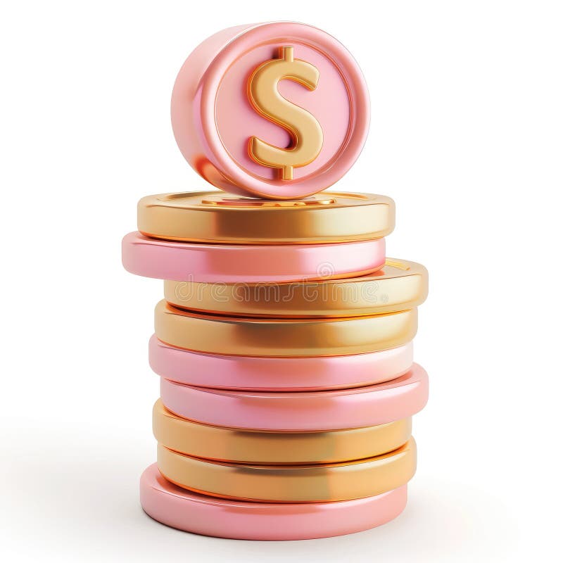 Stack of Pink and Gold Coins with Dollar Sign on Top Stock Illustration ...
