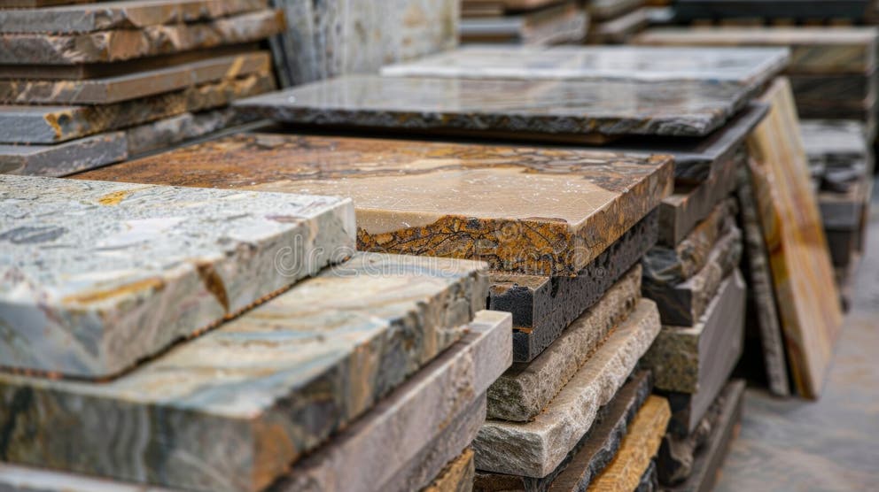 Stacked Granite Slabs at a Stone Warehouse Stock Image - Image of ...