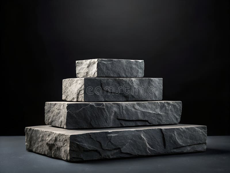 Stacked Gray Stone Blocks Against a Dark Background for Product Display ...