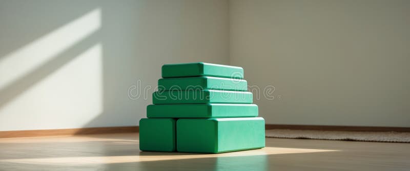 Stacked Green Yoga Blocks in Serene Studio Setting Create Calming ...
