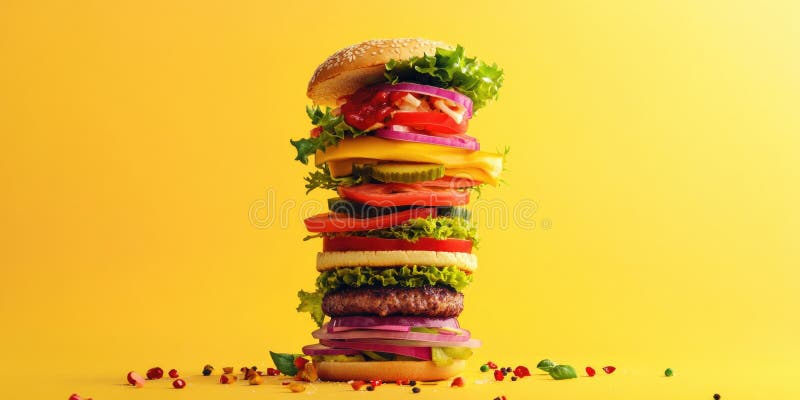 Stacked Hamburgers with Toppings Stock Image - Image of hamburgers ...