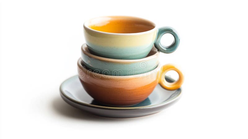 Stacked Hand Painted Ceramic Cups on White Stock Illustration ...