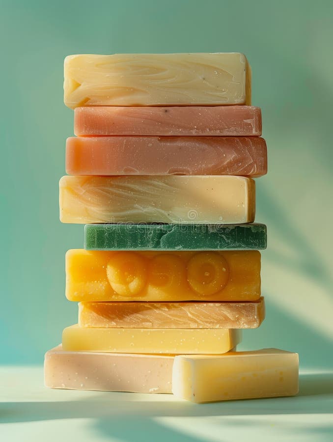 Stacked Handmade Soap Bars in Various Colors and Textures. Stock Image ...