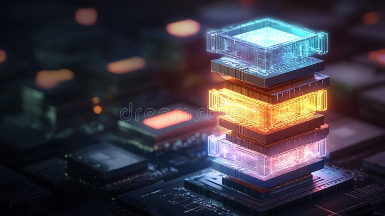 Stacked Hardware To Software Blocks, Each Layer Glowing in Quantum ...