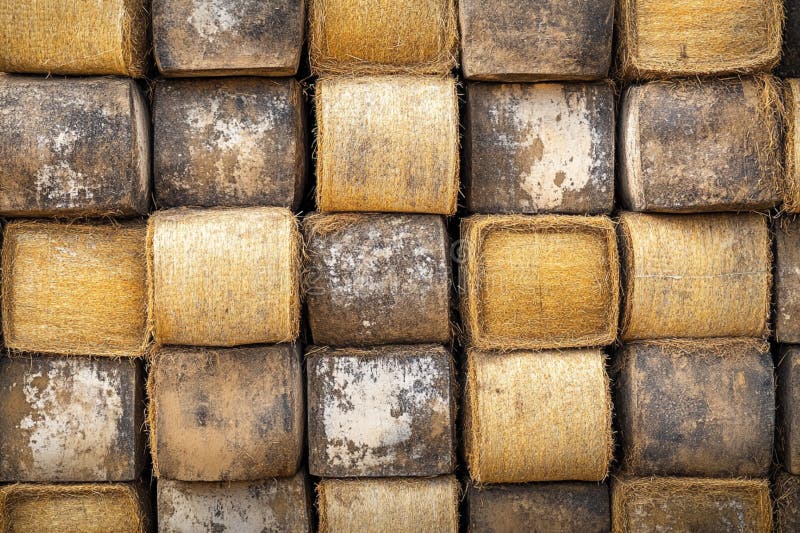Stacked Hay Bales Arranged in a Tightly Packed Pattern, Displaying a ...