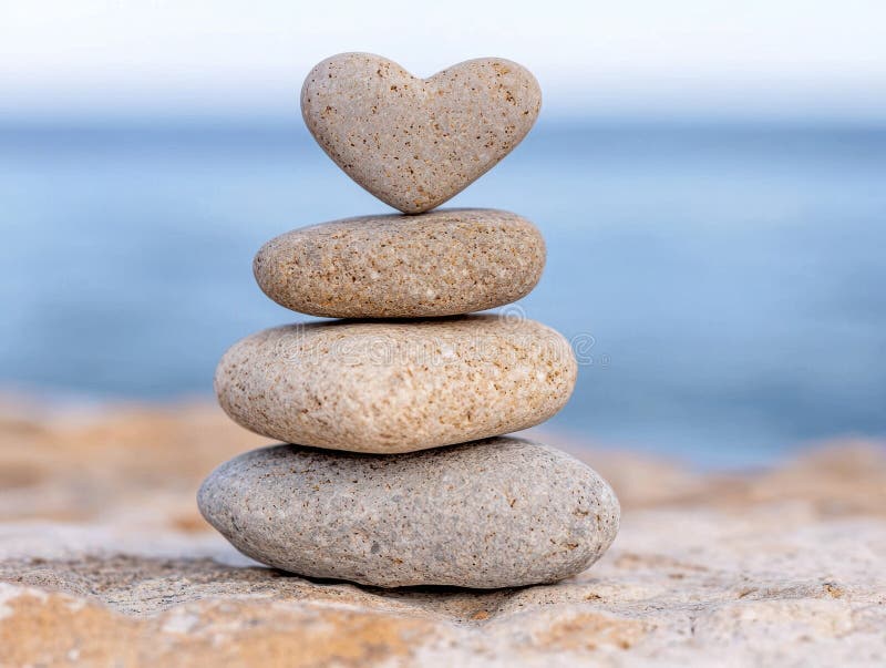 Stacked Heart-shaped Stones on Beach Stock Illustration - Illustration ...