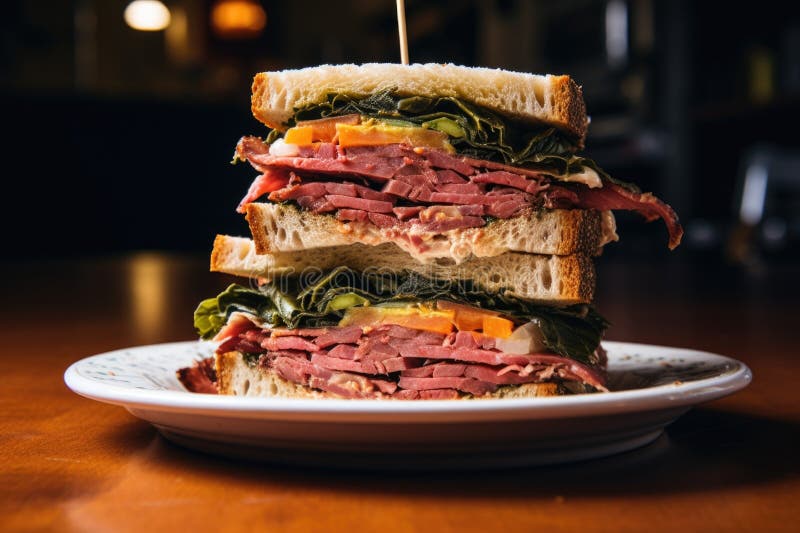 Stacked High: a Triple Decker Sandwich with Roast Beef Stock Image ...