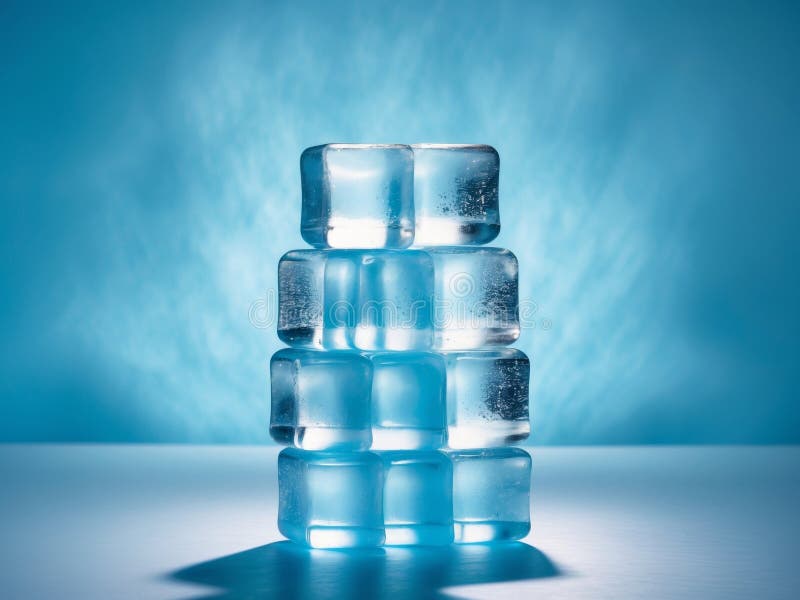 Stacked Ice Cubes on Blue Background with Dramatic Lighting for ...
