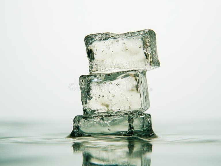 Stacked Ice Cubes on Reflective Surface with Soft White Background ...