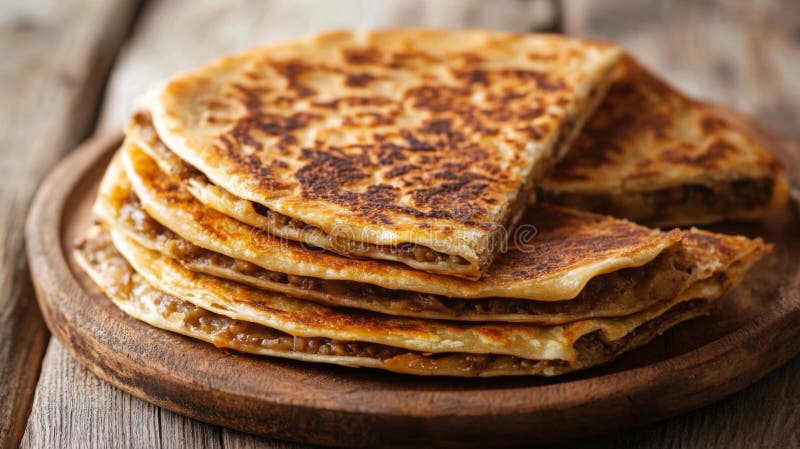 Stacked Indian Stuffed Flatbread on Wooden Plate Stock Illustration ...