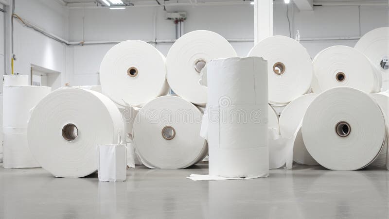 Stacked Industrial Paper Rolls in a Bright Clean Paper Mill Stock ...