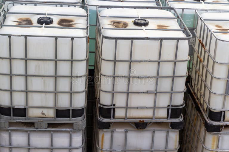 Stacked Intermediate Bulk Containers in Warehouse Ready for Shipping ...