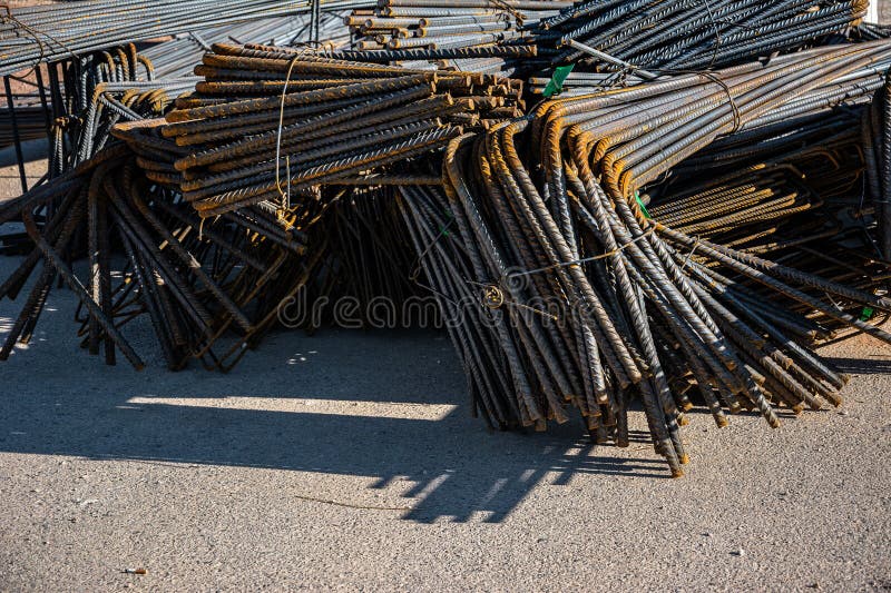 Stacked Iron Bars at the Construction Site Stock Image - Image of ...