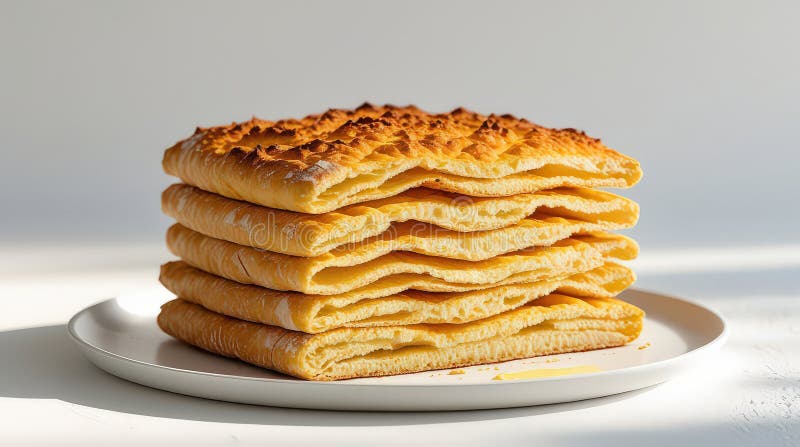 Stacked Kacamak Bread on White Plate with Light and Shadow Stock ...